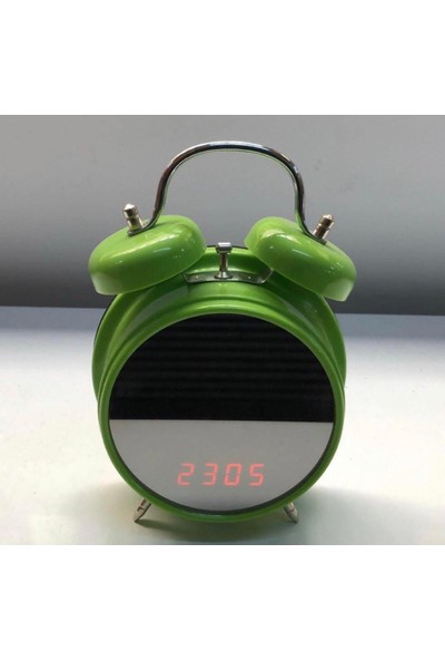 Enarose Çift Çanlı Masa Aynalı Saat Yeşil