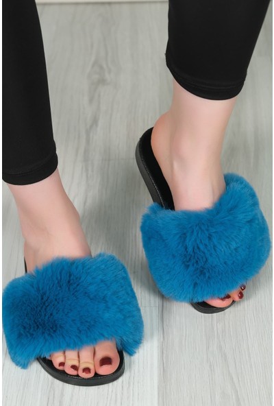 Belendir Tüylü Terlik Turkuaz