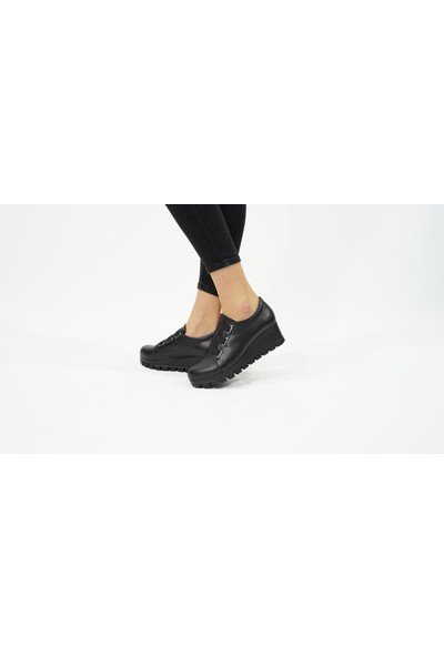 Deri Kombin Kadın Günlük Deri Dolgu Topuk Ayakkabı