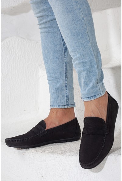 Deri Loafer Siyah Nubuk Ayakkabı