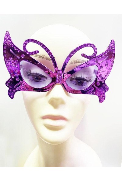 Samur Metalize Kelebek Şekilli Parlak Parti Gözlüğü Mor Renk 15X9 cm Samur Metalize Kelebek Şekilli Parlak Parti Gözlüğü Mor Renk 15X9 cm