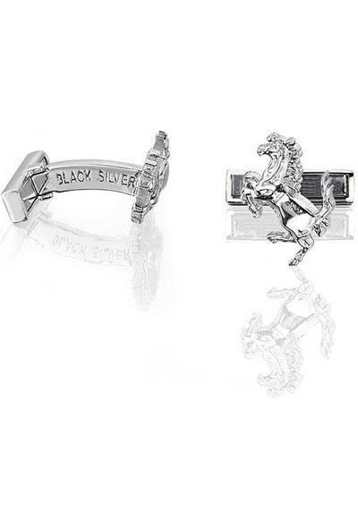 Black Silver Şahlanmış At Kol Düğmesi Black Silver Şahlanmış At Kol Düğmesi