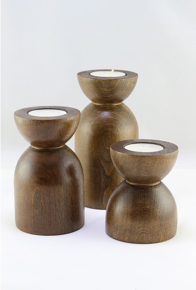 Monchi Ahşap Mumluk 3'lü Set, Küçük, Orta ve Büyük Boy Ceviz Monchi Ahşap Mumluk 3'lü Set, Küçük, Orta ve Büyük Boy Ceviz