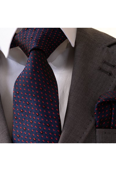 Exve Exclusive Lacivert Üzerine Kırmızı Kareli Jakar Dokuma Kravat Mendil Set Kravat Mendil Seti Exve Exclusive Lacivert Üzerine Kırmızı Kareli Jakar Dokuma Kravat Mendil Set Kravat Mendil Seti