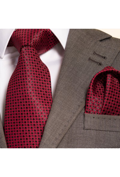 Exve Exclusive Kırmızı Siyah Kareli Mendili Sabit Dikişli Kravat Mendil Seti Kravat Mendil Seti Exve Exclusive Kırmızı Siyah Kareli Mendili Sabit Dikişli Kravat Mendil Seti Kravat Mendil Seti