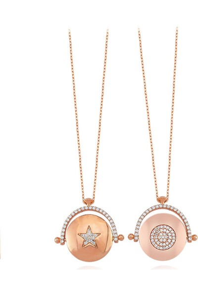 Romiyon Yıldız ve Dolunay Gümüş Pervane Kolye