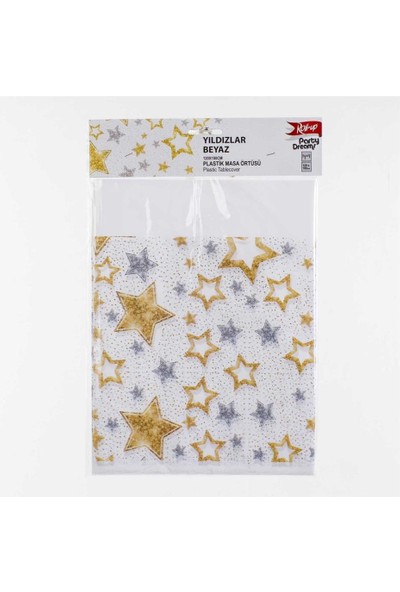 melekstore Yıldızlar Beyaz Plastik Masa Örtüsü 120X180 cm