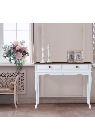 Roys Ahşap 100 cm Beyaz Üstü Ceviz Çift Çekmeceli Dresuar Roys Ahşap 100 cm Beyaz Üstü Ceviz Çift Çekmeceli Dresuar