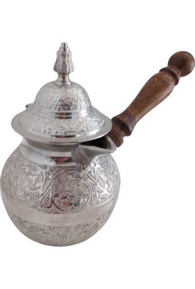 Dağbey Pirinç Döküm Desenli Tombul Kapaklı Cezve Gümüş Renkli 6cc (MDL32656)