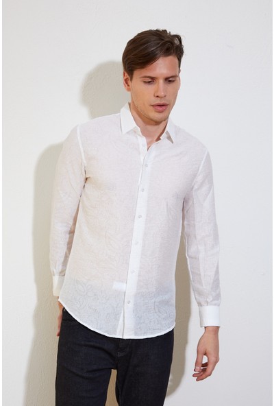 Erkek Cizgili Gofre Normal Yaka Uzun Kol Beyaz Gömlek Erkek Cizgili Gofre Normal Yaka Uzun Kol Beyaz Gömlek