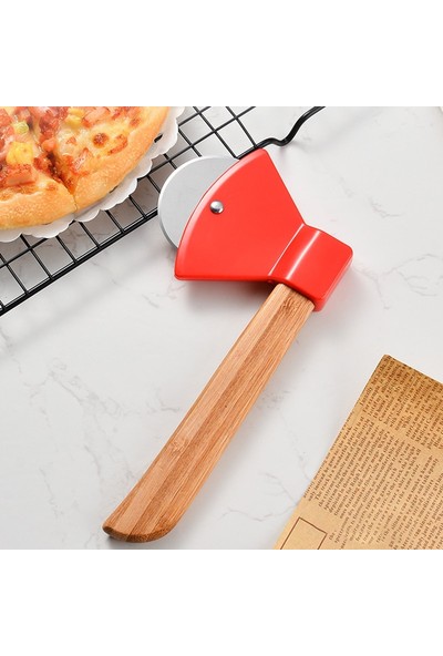 Pratik Bambu Saplı Balta Pizza Börek Hamur Kesici Dilimleyici | Balta Şeklinde Pizza Ruleti | Rulet