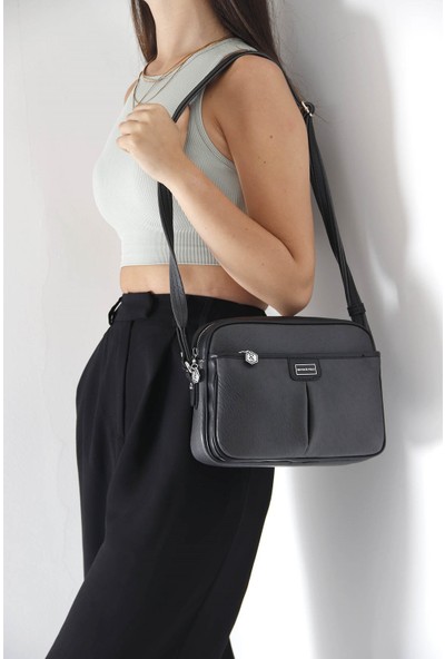 Silver Polo Antrasit Tek Bölmeli Kadın Çapraz Çanta SP1028