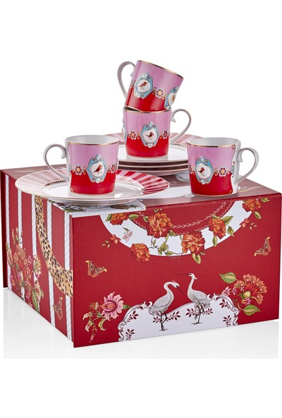 Love Birds 4'lü Kırmızı-Pembe Tabak Fincan Seti Love Birds 4'lü Kırmızı-Pembe Tabak Fincan Seti