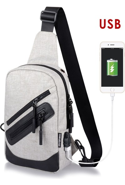 Real Me Erkek Oxford Kumaş USB Şarjlı Omuz Çantası - Gri (Yurt Dışından) Real Me Erkek Oxford Kumaş USB Şarjlı Omuz Çantası - Gri (Yurt Dışından)