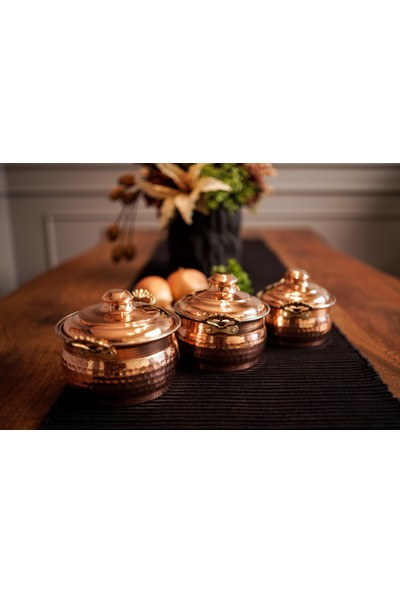 3'lü Mini 1. Sınıf Bakırdan Tencere Seti 12-13-15 cm