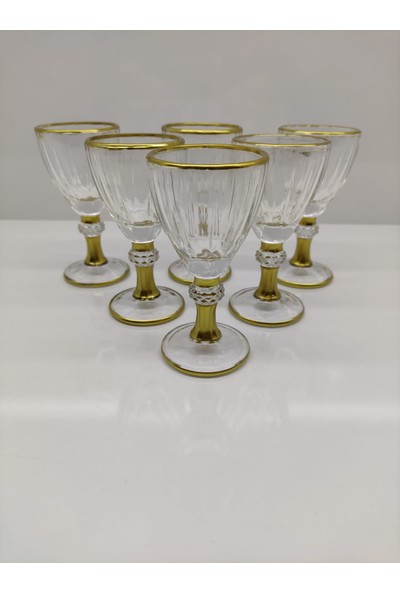 Agız Kısmı Gold Yaldızlı Ayaklı Kristal 6 Lı Kahve Yanı Su Bardağı