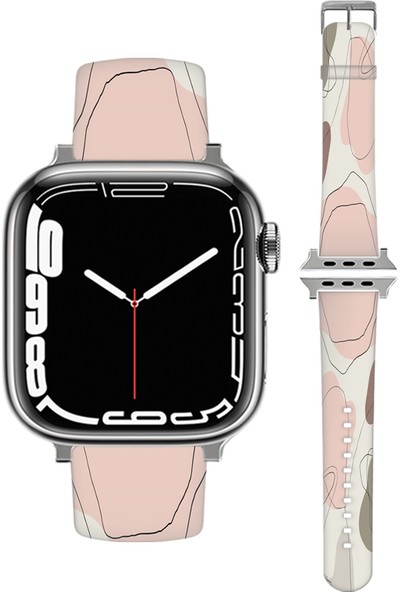 Cekuonline Apple Watch 1 2 3 4 6 7 Se 38 40 41 mm Popart Silikon Kordon - Bej Minimal