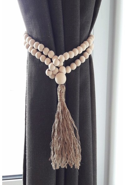 E-Sanat Evi 2 Adet Boho Wooden Naturel Ahşap Boncuklu Perde Süsü