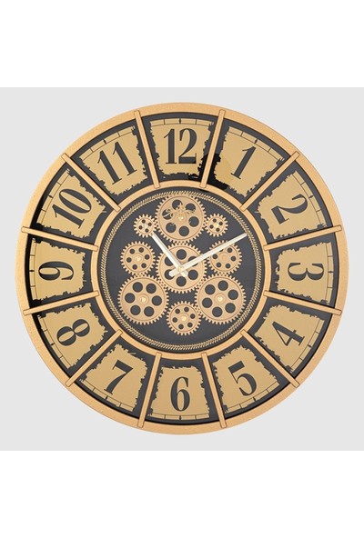 Galaxy CRK-500-A Akrilik Eskitme Boyalı Çarklı Gold Duvar Saati 54 cm