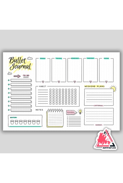 Bullet Journal To-Do List Günlük Yapılacaklar- Hedefler Defteri 21*29CM 50 Yaprak Bullet Journal To-Do List Günlük Yapılacaklar- Hedefler Defteri 21*29CM 50 Yaprak
