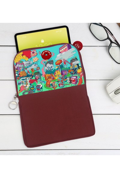 Bk Gift Modern Soyut Tasarımlı Taşınabilir Koruyucu Tablet Kılıfı & Organizer Çanta - Bordo-9