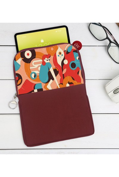 Bk Gift Modern Soyut Tasarımlı Taşınabilir Koruyucu Tablet Kılıfı & Organizer Çanta - Bordo-6