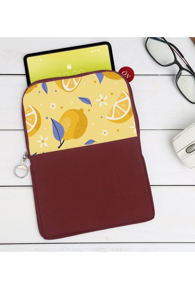 Bk Gift Limon Tasarımlı Taşınabilir Koruyucu Tablet Kılıfı & Organizer Çanta - Bordo-1