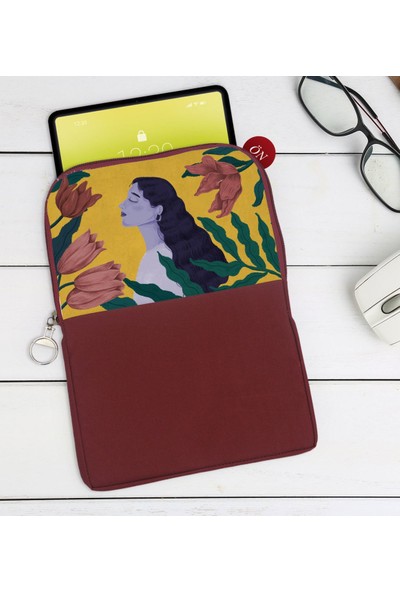 Bk Gift Woman Art Tasarımlı Taşınabilir Koruyucu Tablet Kılıfı & Organizer Çanta - Bordo-1