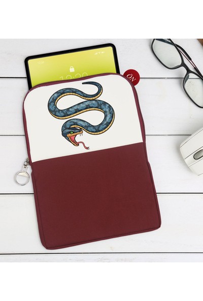 Bk Gift Yılan Tasarımlı Taşınabilir Koruyucu Tablet Kılıfı & Organizer Çanta - Bordo-1