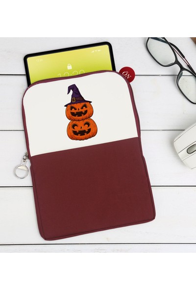 Bk Gift Pumpkin Tasarımlı Taşınabilir Koruyucu Tablet Kılıfı & Organizer Çanta - Bordo-1
