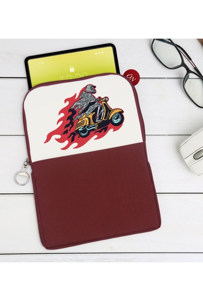 Bk Gift Motorcu Iskelet Tasarımlı Taşınabilir Koruyucu Tablet Kılıfı & Organizer Çanta - Bordo-1
