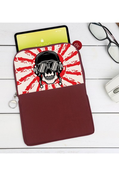 Bk Gift Kurukafa Tasarımlı Taşınabilir Koruyucu Tablet Kılıfı & Organizer Çanta - Bordo-9