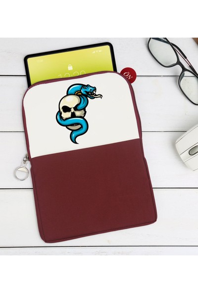 Bk Gift Kurukafa Tasarımlı Taşınabilir Koruyucu Tablet Kılıfı & Organizer Çanta - Bordo-8