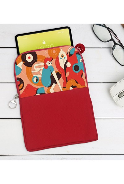 Bk Gift Modern Soyut Tasarımlı Taşınabilir Koruyucu Tablet Kılıfı & Organizer Çanta - Kırmızı-6