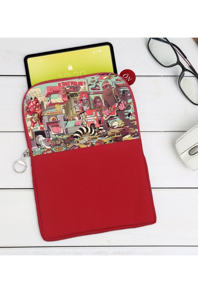 Bk Gift Modern Soyut Tasarımlı Taşınabilir Koruyucu Tablet Kılıfı & Organizer Çanta - Kırmızı-7