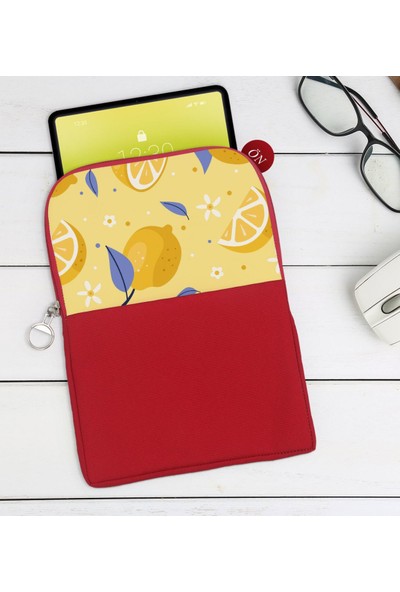 Bk Gift Limon Tasarımlı Taşınabilir Koruyucu Tablet Kılıfı & Organizer Çanta - Kırmızı-1