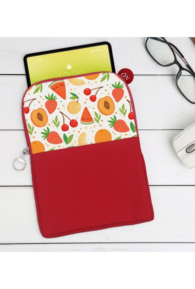 Bk Gift Meyveler Tasarımlı Taşınabilir Koruyucu Tablet Kılıfı & Organizer Çanta - Kırmızı-1