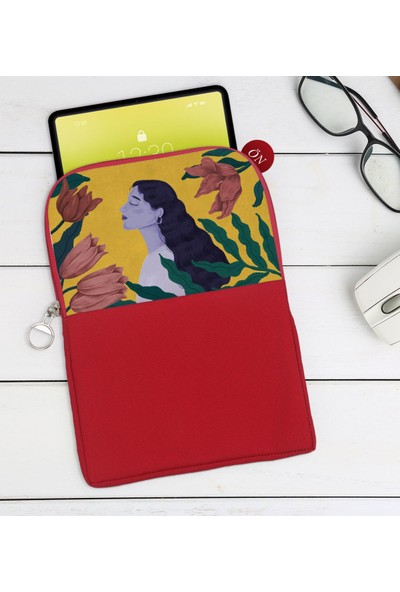 Bk Gift Woman Art Tasarımlı Taşınabilir Koruyucu Tablet Kılıfı & Organizer Çanta - Kırmızı-1