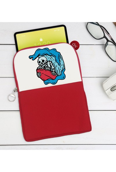Bk Gift Sörfçü Iskelet Tasarımlı Taşınabilir Koruyucu Tablet Kılıfı & Organizer Çanta - Kırmızı-1