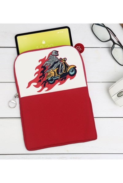 Bk Gift Motorcu Iskelet Tasarımlı Taşınabilir Koruyucu Tablet Kılıfı & Organizer Çanta - Kırmızı-1