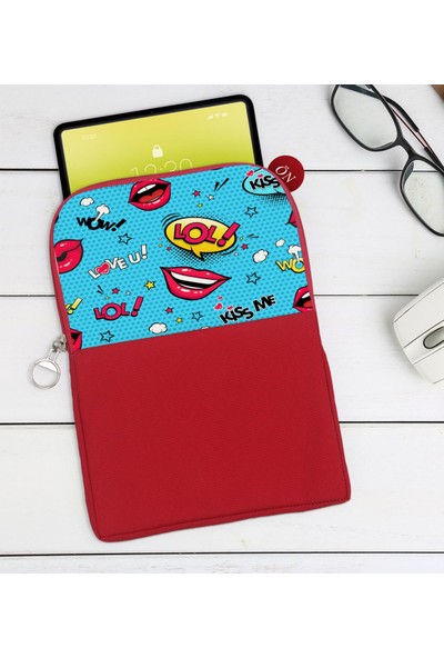 Bk Gift Pop Art Tasarımlı Taşınabilir Koruyucu Tablet Kılıfı & Organizer Çanta - Kırmızı-6