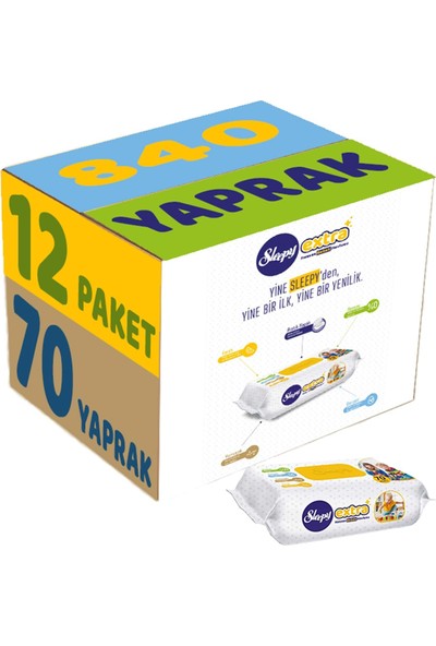 Sleepy Islak Havlu Mendil 70 Yaprak Extra Plastik Kapaklı (12 Li Set) 840 Yaprak