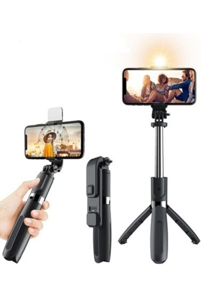 Battunique LED Işıklı Tripod Selfie Çubuğu Bluetooth Kumandalı Makyaj Özçeki