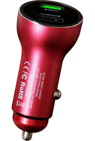 GZPLZ Qiakey QK789 Çift Bağlantı Noktaları Araç Şarj Cihazı Kırmızı GZPLZ Qiakey QK789 Çift Bağlantı Noktaları Araç Şarj Cihazı Kırmızı