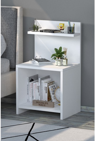 Moonlife Lion Raflı Komodin Beyaz