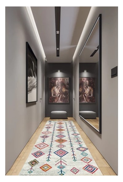 Nurbal Halı Kare Motifli Modern Halı Makinede Yıkanabilir