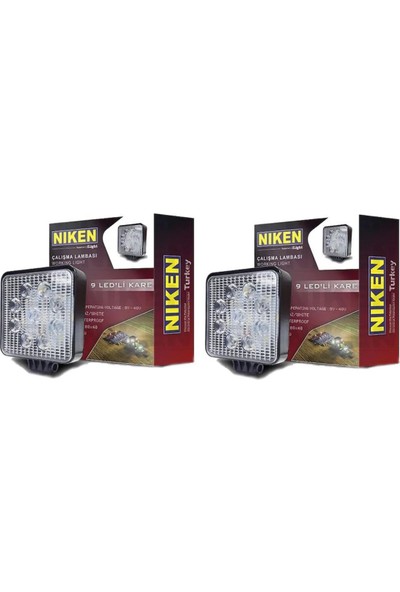 Niken 9 LED Kare Off Road Sis Farı Çalışma Lambası 2 Adet 12-24V 27W Niken 9 LED Kare Off Road Sis Farı Çalışma Lambası 2 Adet 12-24V 27W
