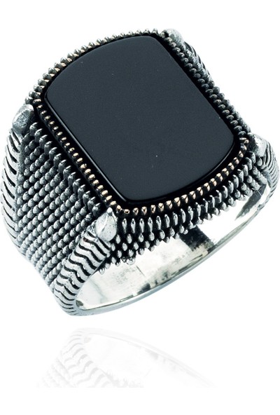 Pırıltı Gümüş Onix Taşlı Erkek Yüzük