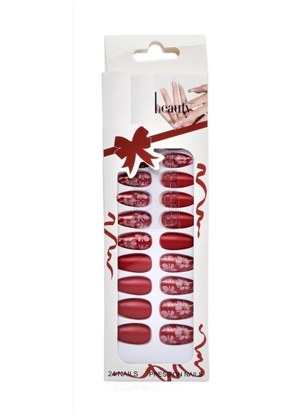 Shushu 24'lü Takma Tırnak Slikon Yapışkanlı(Kırmızı +Desenli) Shushu 24'lü Takma Tırnak Slikon Yapışkanlı(Kırmızı +Desenli)