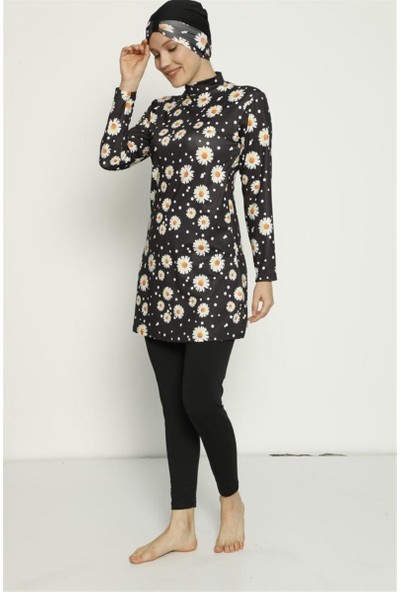 Cansoy Desenli Uzunkol Tesettür Mayo (950)